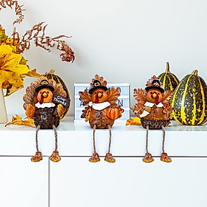 ALLADINBOX Thanksgiving Turkey Tabletop Centerpieces 3 Pcs Resin Pilgrim Turkey Figurines Thanksgiving Decorative Shelf Sitters with Dangling Legs, Harvest Fall Decor Home Kitchen Autumn Displays