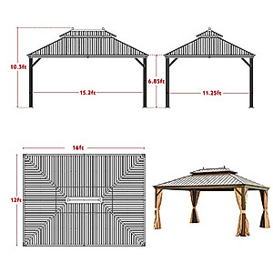 MELLCOM 12' X 16' Hardtop Gazebo Galvanized Steel Outdoor Gazebo Canopy Double Vented Roof Pergolas Aluminum Frame with Netting and Curtains for Garden, Patio, Lawns