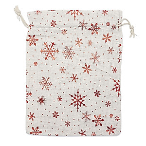 12-Pack 8x10 Reusable Cotton Canvas Muslin Gift Bags w. Drawstrings (Red Snowflakes, Large) - for Presents, Party Favors, Retail, Samples by TheDisplayGuys