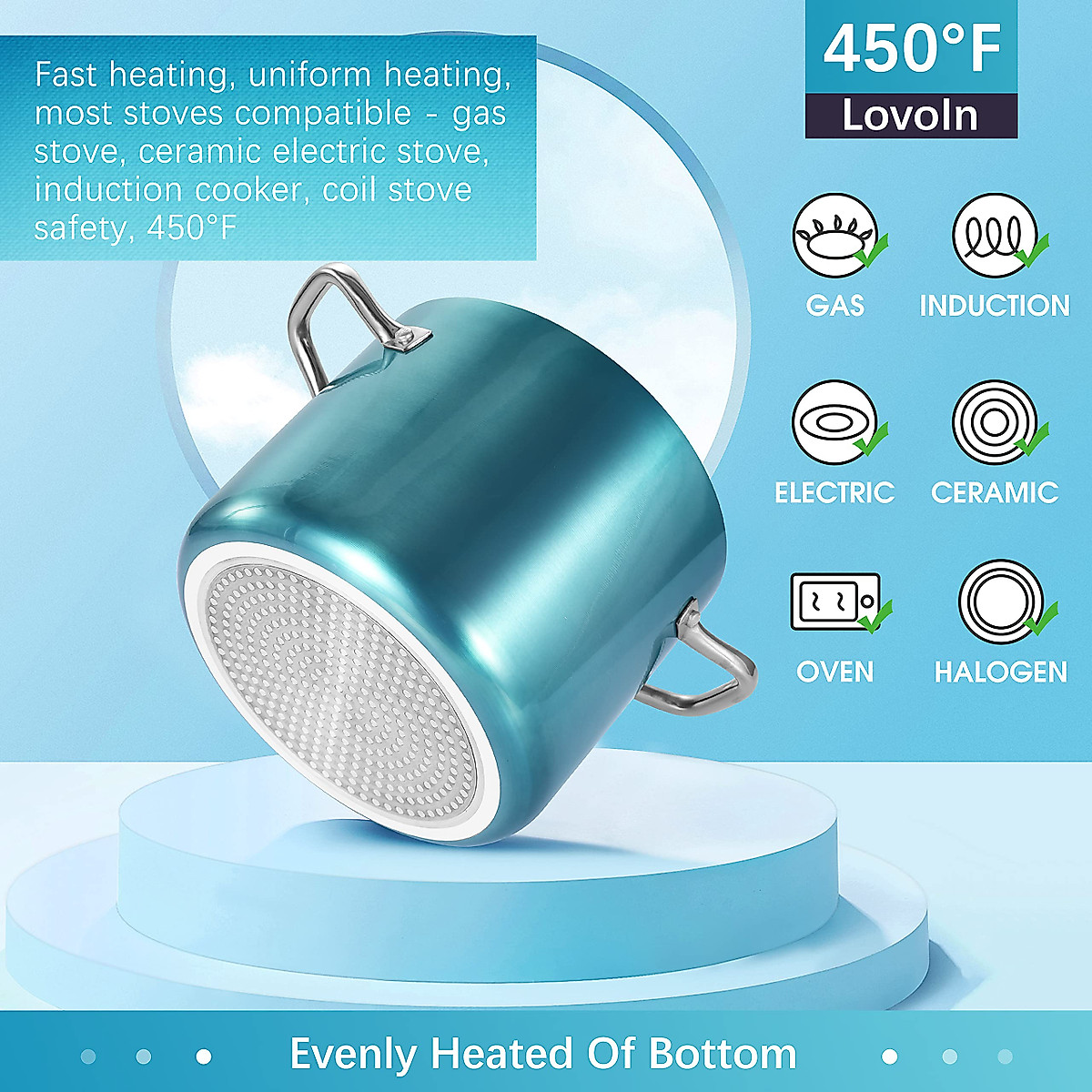 FRUITEAM Nonstick Stock Pot 7 Qt Soup Pasta Pot with Lid, 7-Quart Multi Stockpot Oven Safe Cooking Pot for Stew, Sauce & Reheat Food, Induction/Oven/Gas/Stovetops Compatible for Family Meals