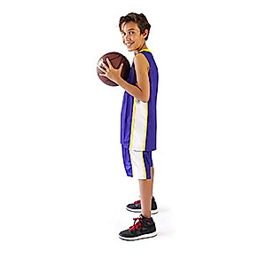 Premium Boys' Basketball Jerseys Shirt Sports Shirts and Athletic Shorts Set for Youth Kids Age 4-12 Team Uniforms -Bask-Pur-M
