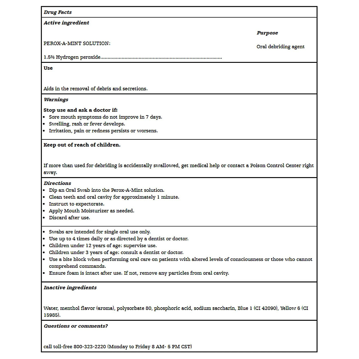 Toothette Short Term Swab System With Perox-A-Mint Solution