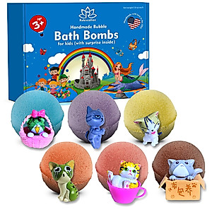 Bath Bombs for Kids Set with Cat Toys Surprise Inside for Kids - Surprise Cute Cats Inside Each Fizzy Bath Ball - Natural and Safe for Girls, Boys, Teens - Perfect for Gift - Handmade in USA