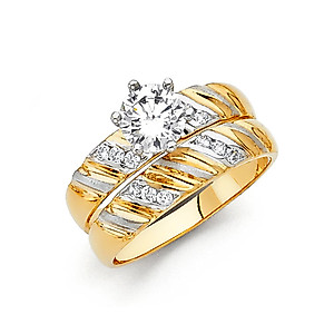 14k Two Tone Gold Engagement Ring and Wedding Band 2 Piece Set - Size 8