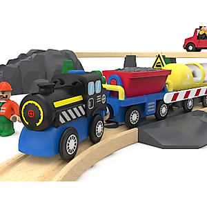 Train Accessories Battery Operated Locomotive Train, Engineering Train Fits All Train Set for Toddlers, Engine Powerful Train Toys for Wooden Railway System, Train for Kids