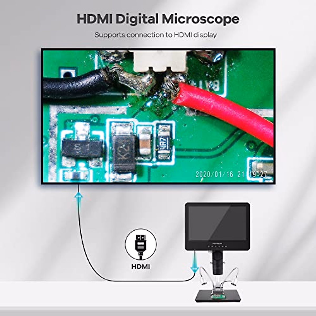 Andonstar AD249S-M 10.1 Inch HDMI Digital Microscope 2000x for Adults, 3 Lens 2160P UHD Video Record, Soldering Microscope, Coin Microscope, Biological Microscope Kit with 32G Card, Windows Compatible