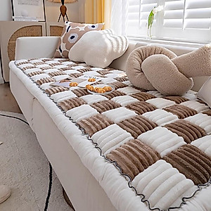 HEZITO Cream-Coloured Large Plaid Square Pet Mat Bed Couch Cover, Couch Covers for Pets, Garden Chic Cotton Protective Couch Cover for Floor Pet Garden Chic Couch Cover (27.6x82.7 in, Brown)