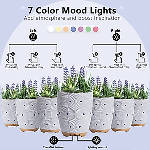 Artificial Succulent Plants Potted Diffusers for Essential Oils with 7 Colors LED Light,Ceramic Cool Mist Super Quiet Aromatherapy Diffuser for Home Office Room