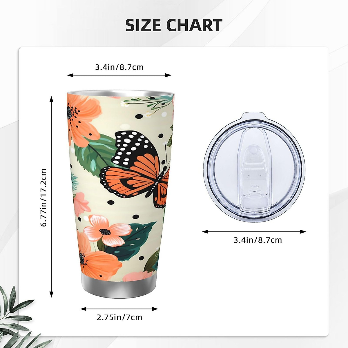 AYCZN Daisy Butterfly 20 OZ Tumbler Stainless Steel Travel Coffee Mug, Spring Flower Insulated Water Bottle with Lid and Straws Leakproof Thermal Cup