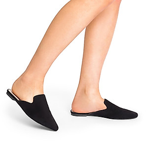 DREAM PAIRS Women's Flat Mules Pointed Toe Backless Loafer Shoes,Size 7.5,Black/Suede,DML211