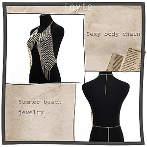 Foyte Sexy Pearl Tassels Body Chains Summer Bikini Gold Body Chain Beach Bra Body Chain Sparkly Body Accessorices for Women and Girls (Pearl)