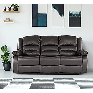 Lexicon Azrael Faux Leather Double Manual Reclining Sofa, 82" W, Brown