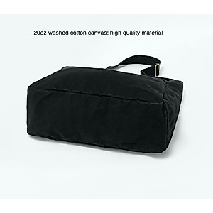 Jeelow 20oz Washed Canvas Tote Shoulder Crossbody Bags Purse Handbag For Men & Women Adjustable Strap (Black)