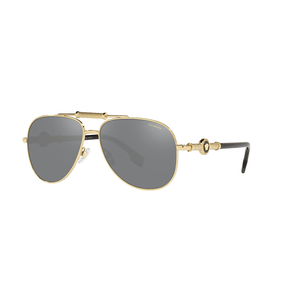 Versace Unisex Sunglasses Gold Frame, Polarized Grey Mirror Silver Lenses, 59MM