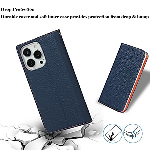 Ｈａｖａｙａ for iPhone 15 Pro Max leather case iPhone 15 Pro Max wallet case with Card Holder Flip Folio Genuine Leather cover with credit card slots for men and women-Deep blue Phone Case
