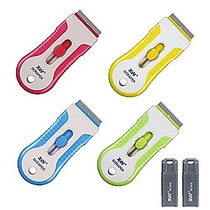 XW Razor Blade Scraper Set, Putty Knife Paint Scraper of Assorted Colors, Extra 44 Blades Included, 4-Pack