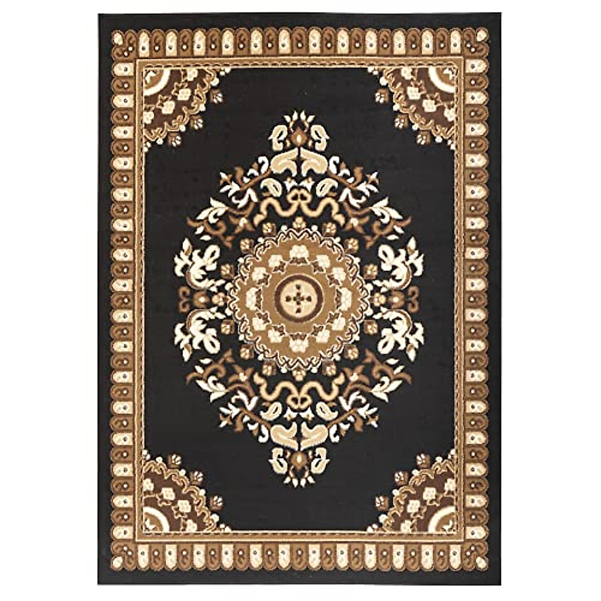 Rug and Decor Capri 124 Black Classic Oriental Area Rug Carpet Alfombra for Living Room Bed Room (5' x 7')
