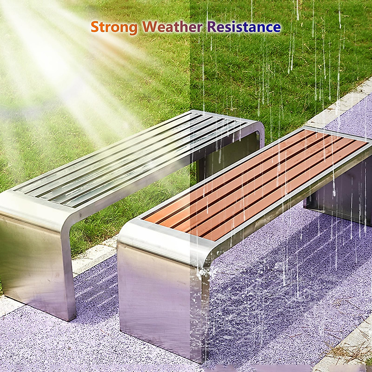 LOERSS Outdoor Bench, Outdoor Patio Backless Bench,Two Person Garden Bench, Metal Steel Benches Furniture,Stainless-Steel,Perfect for Front Porch, Patio, Balcony Or Backyard Use(180cm/70.8in)