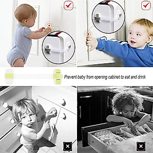 Child Safety Locks, Adjustable S Latches to Cabinets, Drawers, Cupboard, Oven, Fridge, Closet, Seat, Door, Window, No Tools or Drilling Required (Green)