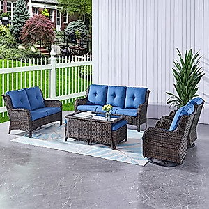 HUMMUH Outdoor Loveseat Sofa 2-Seat PE Rattan Patio Love Seat with Cushions,Deep Seat High Curved Back Armset Sectional Couch for Patio,Garden,Yard,Porch