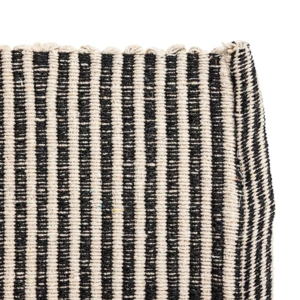 Creative Co-Op 3' x 5' Black & White Cotton Striped Dhurrie Rug