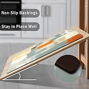 Orange Kitchen Rugs and Mats Set of 2 Cushioned Anti-Fatigue Kitchen Floor Mat 0.4 Inch Thick Burnt Orange Grey Kitchen Mat PVC Non-Slip Waterproof Standing Mat for Sink,Laundry, 17x28+17x47 inch