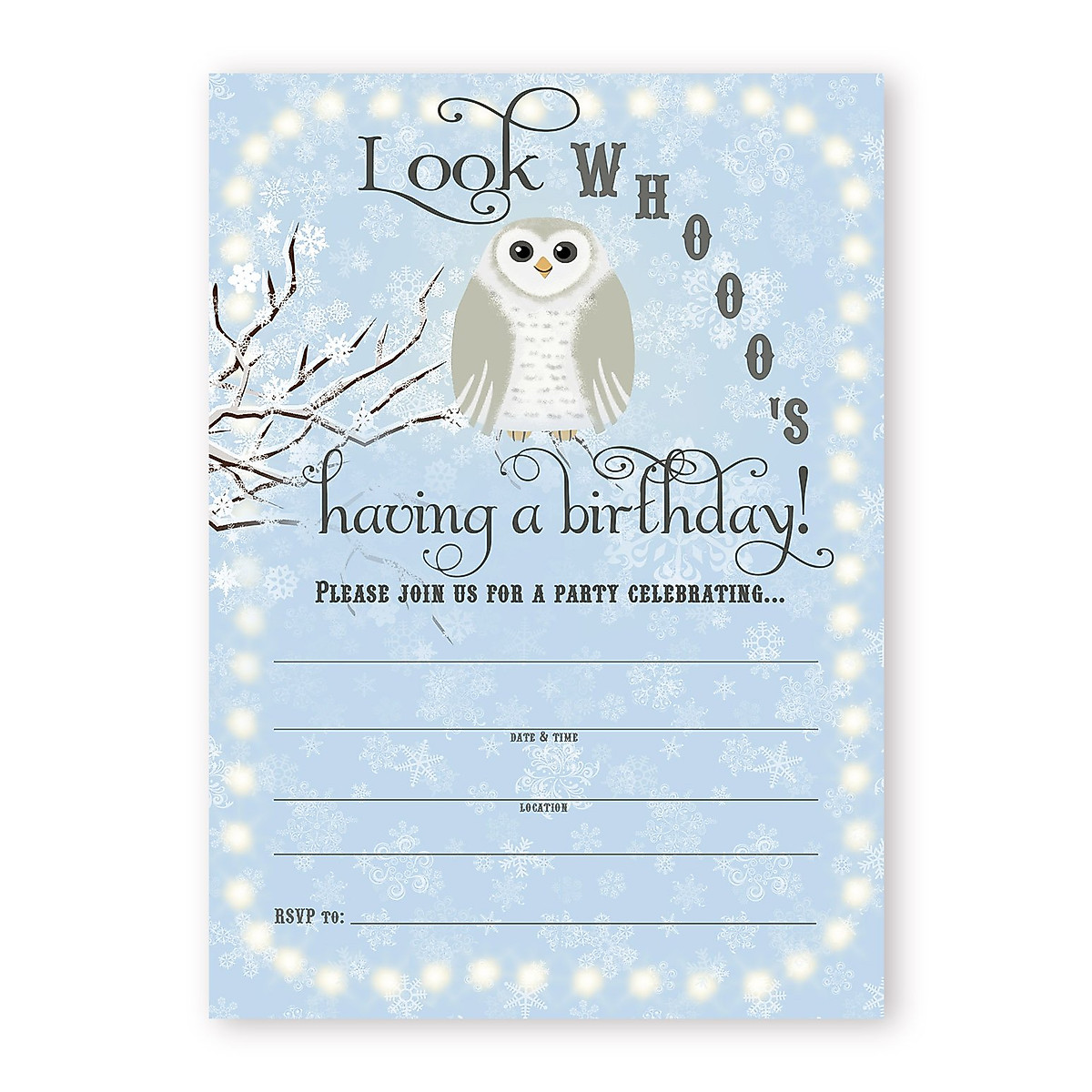 POP parties Snowy Owl Birthday Party Invitations - Blue - 10 Invitations 10 Envelopes