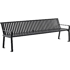 Global Industrial 8 ft. Outdoor Park Bench with Back, Vertical Steel Slat, Black, Unassembled
