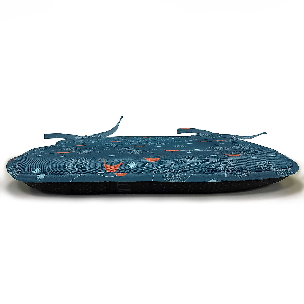 Ambesonne Winter Chair Seating Cushion Set of 4, Orange Birds on Leafless Tree Branches Snowy Woods Nature, Anti-Slip Seat Padding for Kitchen & Patio, 16"x16", Petrol Blue Orange White