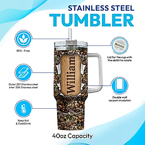 Hyturtle Personalized Hunting Gifts For Men-Deer Hunting Tumbler 40oz with Handle & Straw-Stainless Steel Travel Coffee Cup With Lid Gift For Dad Him Boy Husband-Birthday Christmas Gifts For Hunters
