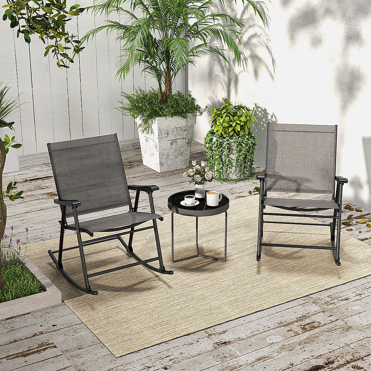 Giantex Folding Rocking Chairs Set of 2 - High Back Patio Rocking Chairs w/Armrests and Footrests, Breathable Back Rest, Portable Porch Rockers for Camping, Garden, Yard, Lawn, Max Load 330 LBS