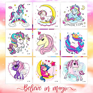 Konsait Temporary Tattoos Kids Party Decorations, 48 Sheets Fake Tattoos Games Gifts for Girls Children's Birthday Party Favors Goodie Bag Fillers Rainbow Party Supply