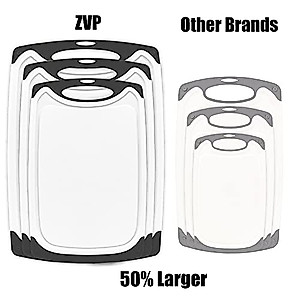 ZVP Extra Large Cutting Board for Kitchen Set of 4, Plastic Chopping Boards with Knife, Easy Grip Handle, Juice Groove, BPA Free, Dishwasher Safe, Non Slip, Non Porous, White Black