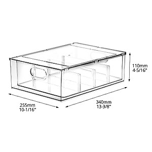 QWORK Refrigerator Organizer Bins with Pull-Out Drawer, Clear Fridge Drawer Organizer with Handle, 13.4 X 10 X 4.3 inches, Stackable and PET Storage Container for Kitchen, Pantry, and More