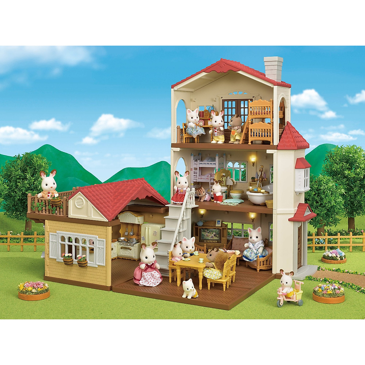 Calico Critters Red Roof Country Home - Dollhouse Playset with Figures, Furniture and Accessories for Ages 3+