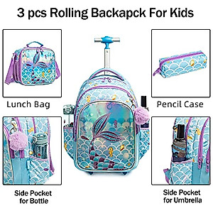 MOHCO Rolling Backpack 18 inch with Lunch Bag and Pencil Case Wheeled School Backpack for Boys and Girls