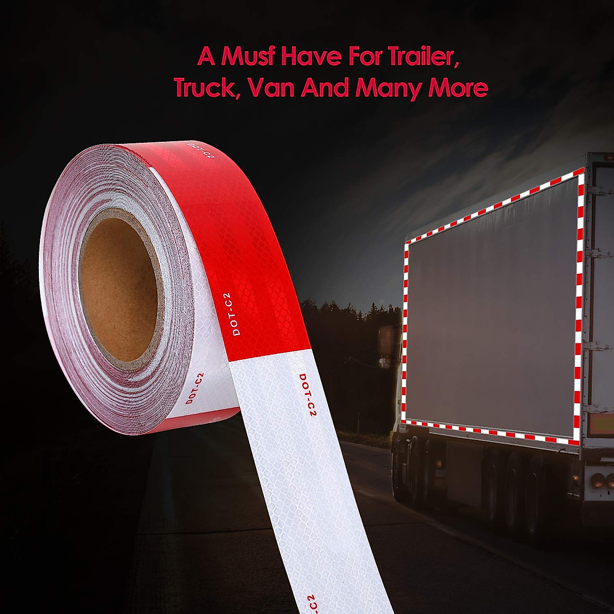 LEORAY DOT-C2 Reflective Tape, DOT Reflective Tapes 2" x200 Feet Waterproof Red and White Adhesive Reflector Tape for Trailer Cars Trucks Outdoor
