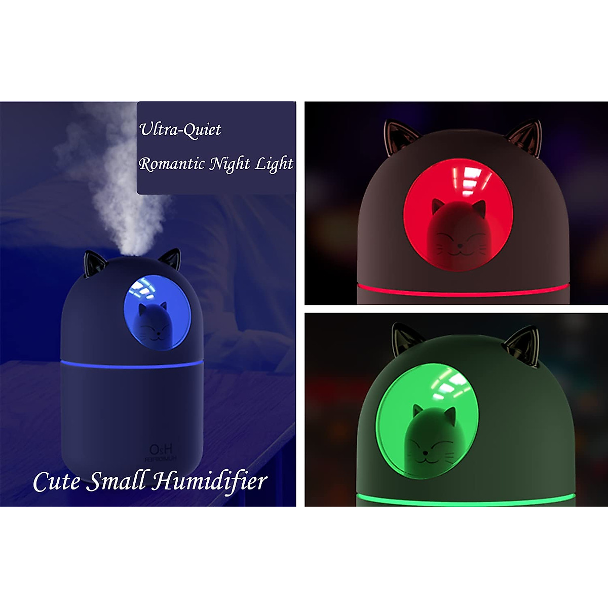 Portable Small Humidifier, 300ml Mini Cool Mist Humidifier with Night Light, USB Personal Humidifier Auto Shut-Off, Ultra-Quiet, 2 Spray Modes, Suitable for Home Office Travel(green)