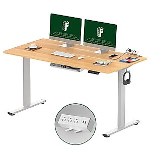 FLEXISPOT EN2 Whole-Piece Standing Desk, 55 x 28 Electric Stand Up Height Adjustable Desk (White Frame + 55" Maple Top, 2 Packages)