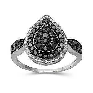 JEWELEXCESS Sterling Silver 1 Carat Black & White Diamond Ring for Women | Diamonds for Everyday Womens Wear