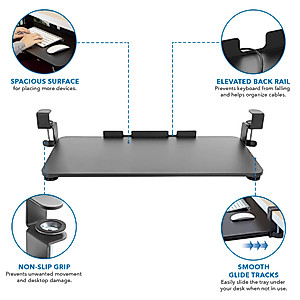 MOUNT-IT! Clamp Keyboard Tray [26.4” x 11.8”] Ergonomic Sliding Under Desk Keyboard and Mouse Platform, Retractable Undermount Drawer, Easy to Assemble with No Screws or Scratches (Black)