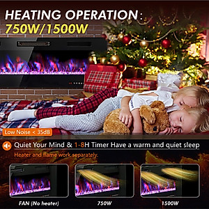 MFSTUDIO Electric Fireplace, 40 inch Fireplace Heater Recessed and Wall Mounted Low Noise with Touch Screen Remote Control and Timer, 1500W