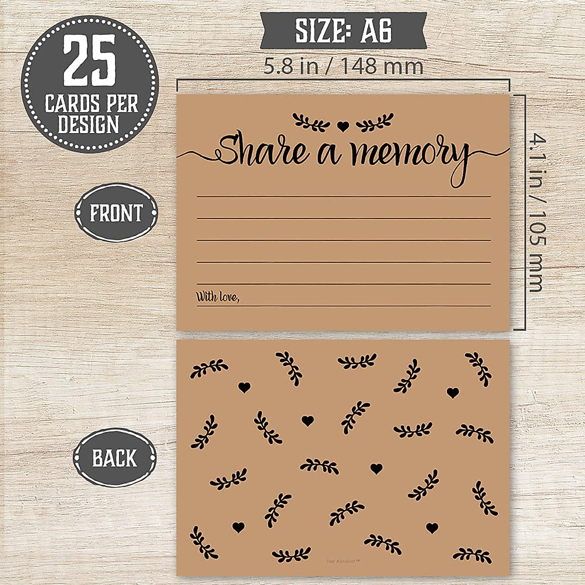 50 Share A Memory Cards - Perfect for Celebration of Life, Memorial, Funeral, Retirement, Going Away Party, Birthday, Graduation, Anniversary, Wedding, Bridal Shower - 2 Rustic Designs, 25 Cards Each