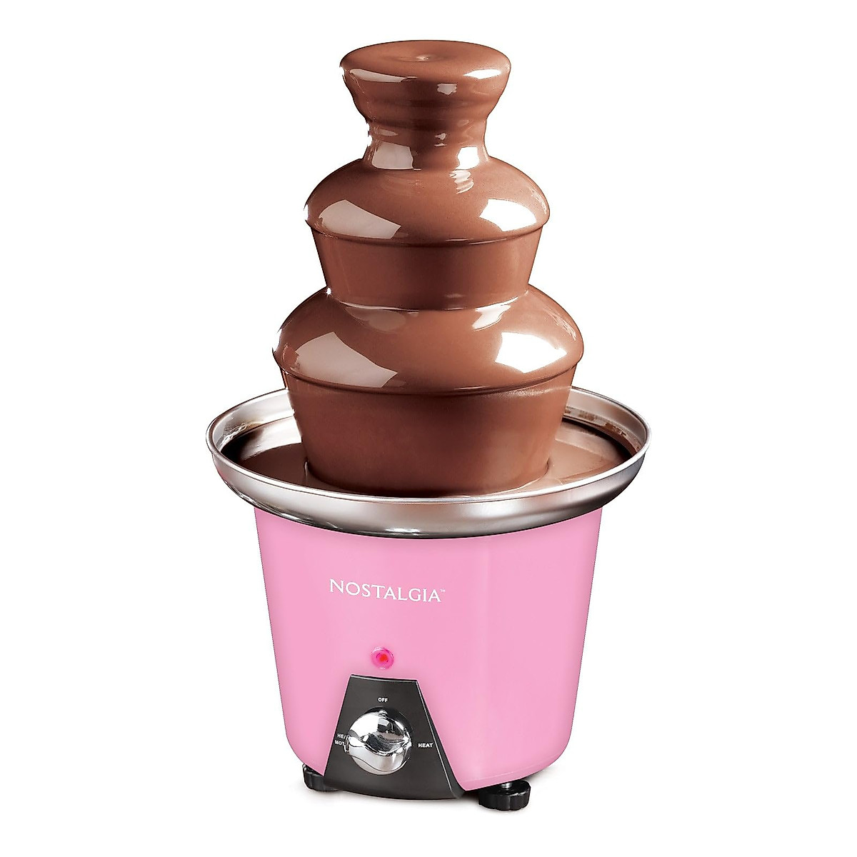 Nostalgia 3 Tier Electric Chocolate Fondue Fountain Machine for Parties - Melts Cheese, Queso, Candy, and Liqueur - Dip Strawberries, Apple Wedges, Vegetables, and More - 24-Ounce - Pink