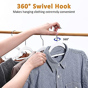 Micuul Velvet Hangers 50 Pack, Pink Hangers with Tie Bar, Non-Slip & Durable Clothes Hangers Holds up to 18 lbs, Heavy Duty 360 Degree Swivel Felt Hangers for Coats, Pants & Dress Clothes White