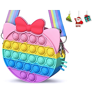 Pretty Cute Coin Purse Push Pop Bubble Purse Handbags, Fidget Toy Crossbody-Bag, Rainbow Silicone Sensory Toys Messenger Bag with Adjustable Shoulder Strap for Grils Kids and Aldults(Kitty cat)