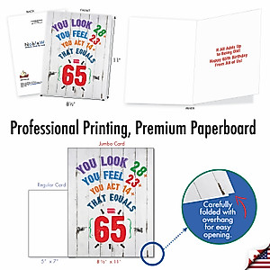 NobleWorks - Jumbo Card for 65th Birthdays (8.5 x 11 Inch) - Fun Milestone Birthday Celebration, Big Group 65 Year Old Greeting from All of Us - Age Equation 65 J9421MBG-US