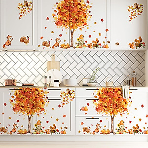 Cholemy 3 Sheets Thanksgiving Wall Stickers Thanksgiving Wall Decals Harvest Pumpkin Maple Leaf Tree Wall Decoration Fall Window Sticker Removable Farmhouse Wallpaper for Living Room Bedroom