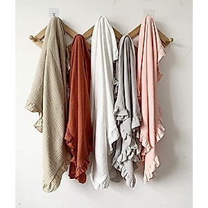 JH-YiSheng Cotton Ruffle Baby Blanket 2layers, Baby Muslin Swaddle Blankets, Infant Toddler Soft Reversible Throw Blanket,Crib Blanket with Solid Color 35*35inch (Khaki)