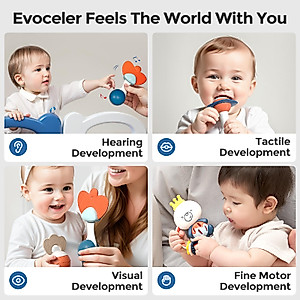Evoceler Baby Rattles - 10 Pcs Food Grade Teething Toys 0-12 Months, Features Rattle Sound, Soft Baby Rattles 0-6 Months for Gums Soothing, Baby Teether Baby Shower Gifts with Storage Box